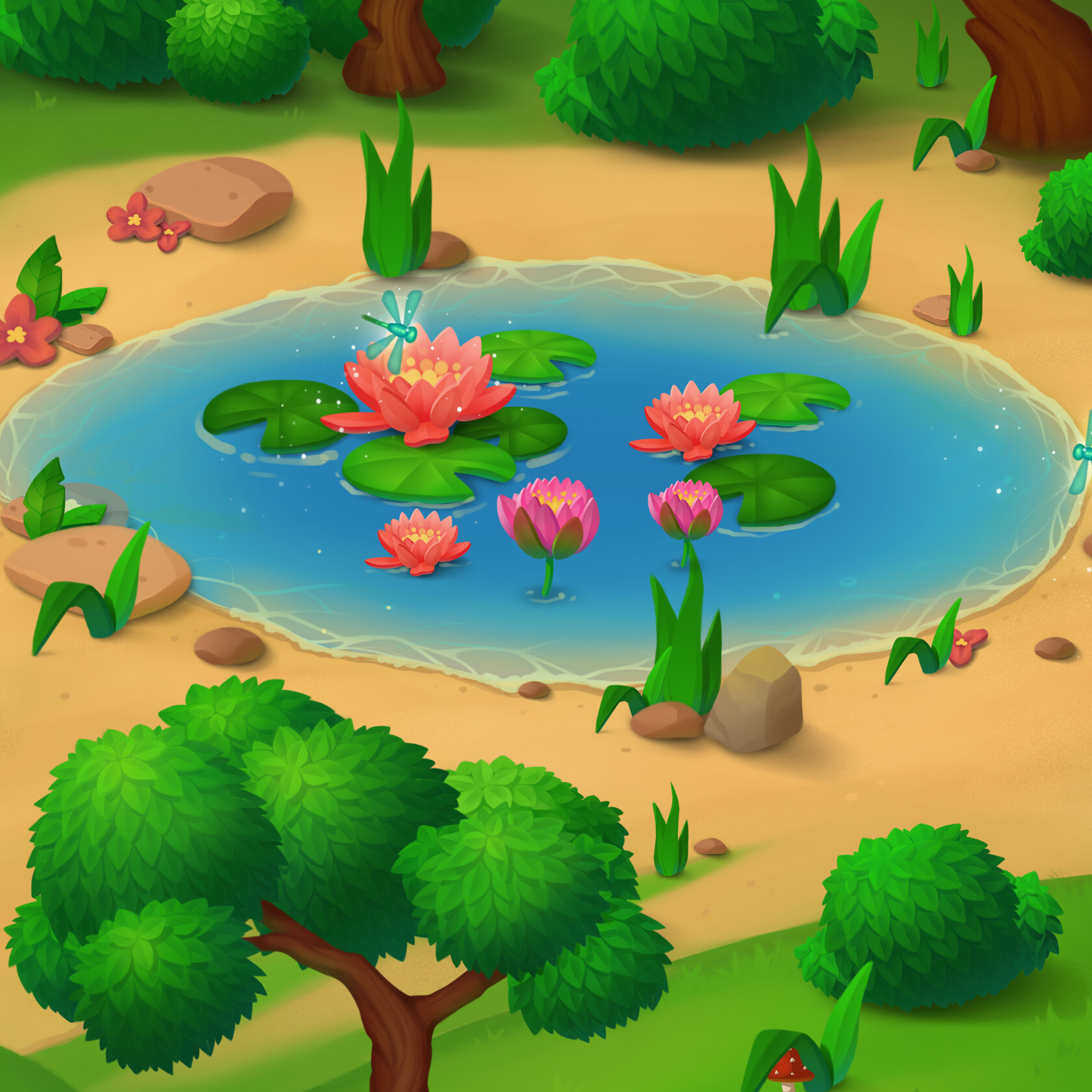 ArtStation - Hidden Pond 2D Forest Props Set