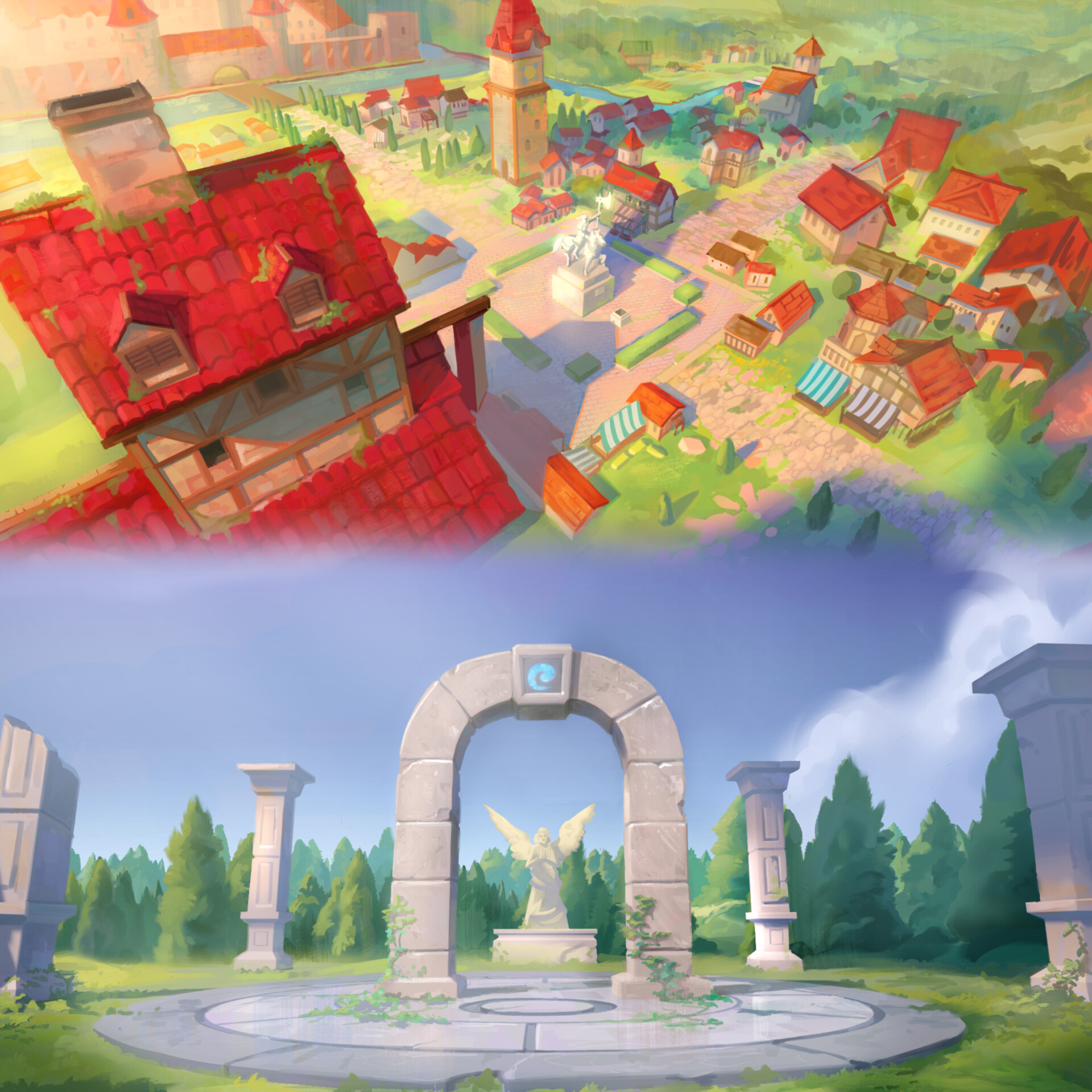 ArtStation - Red roofs & Magic Ruins