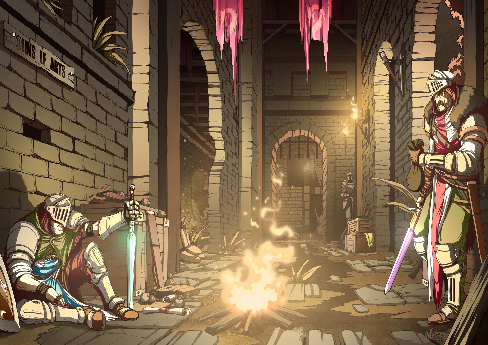 ArtStation - knights resting at the bonfire