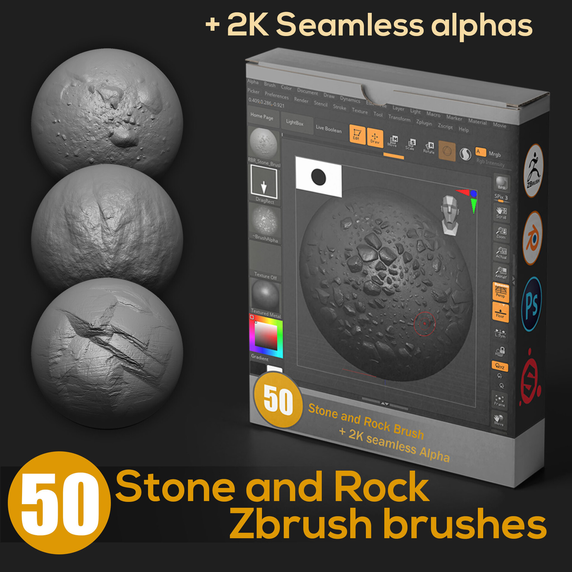 ArtStation - 50 Stone and Rock Zbrush brush + seamless alphas