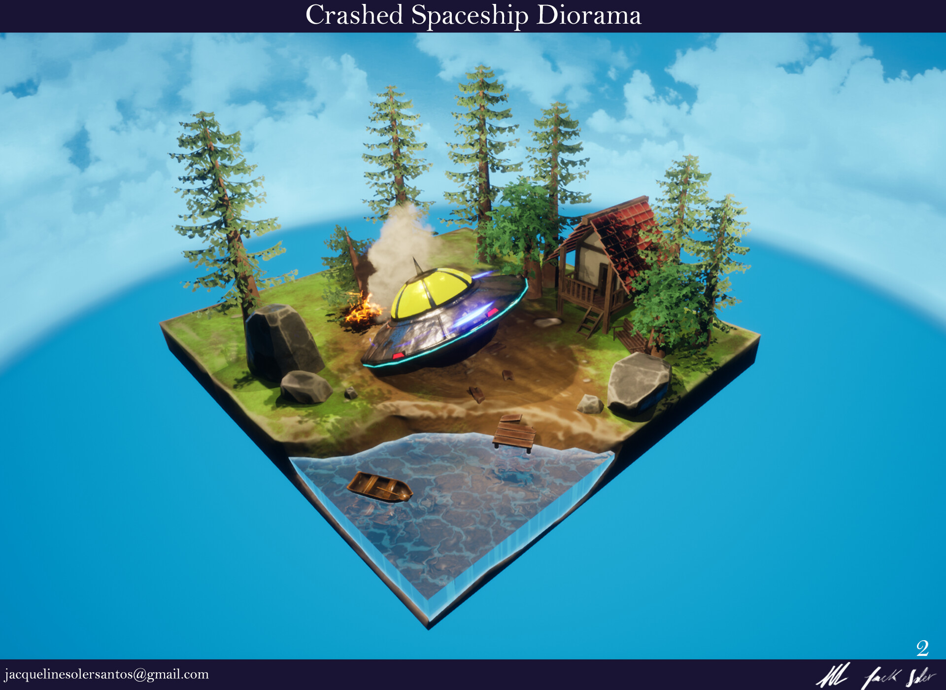 ArtStation - Crashed Spaceship Diorama