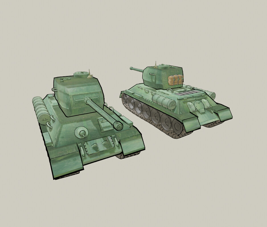 ArtStation - T-34 tank - stylized with outline
