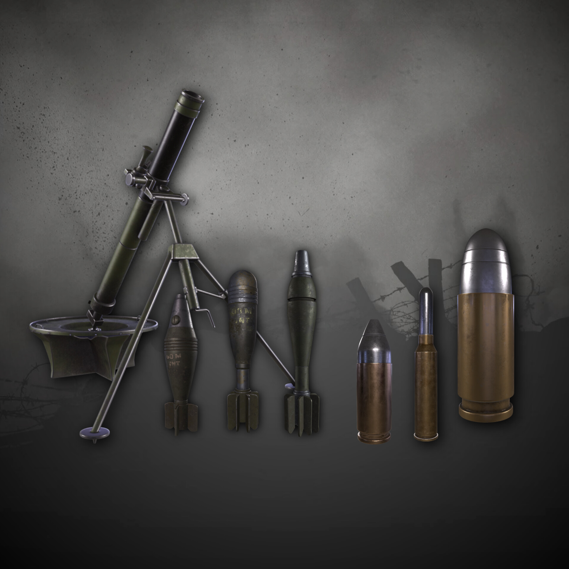 ArtStation - 77 cartridge & Mortar WW12 Base Mesh - VOL 03 (Game Ready)