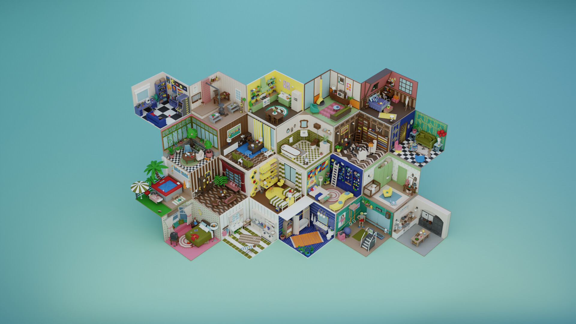 ArtStation - Low Poly Retro Vintage Rooms Interiors 1