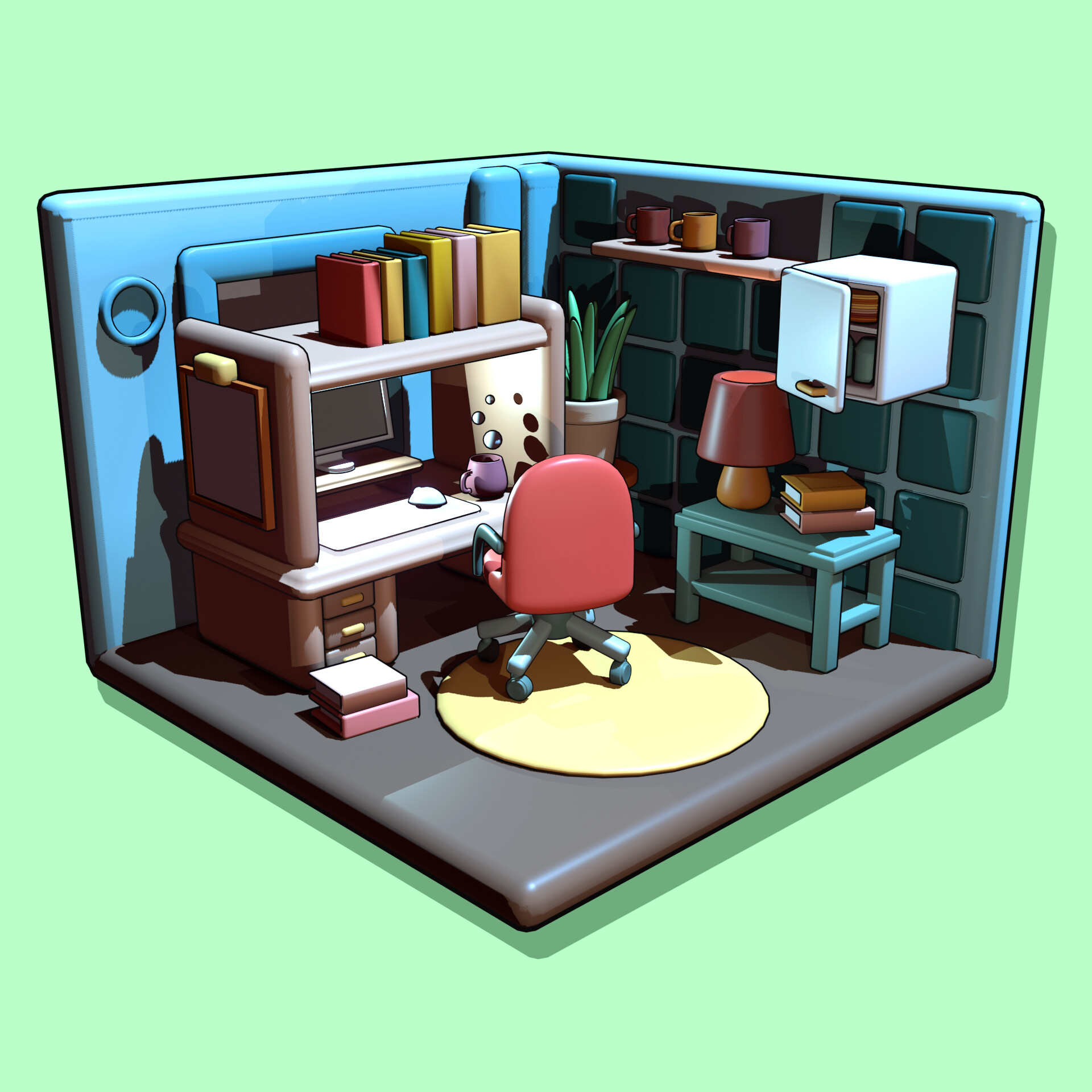 ArtStation - Isometric Room with Cartoon Outlines.