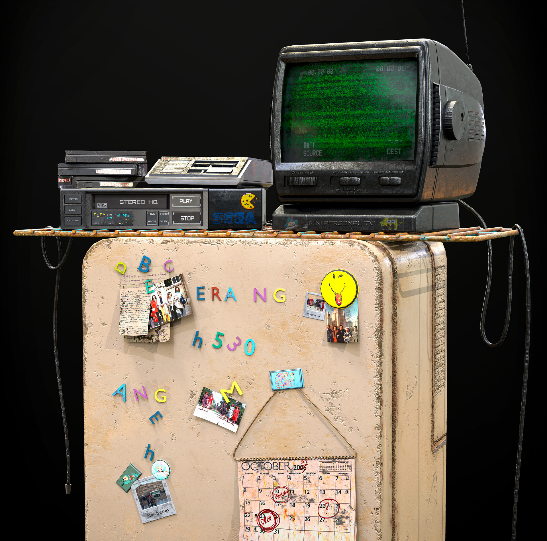 ArtStation - old refrigerator with TV in the kitchen