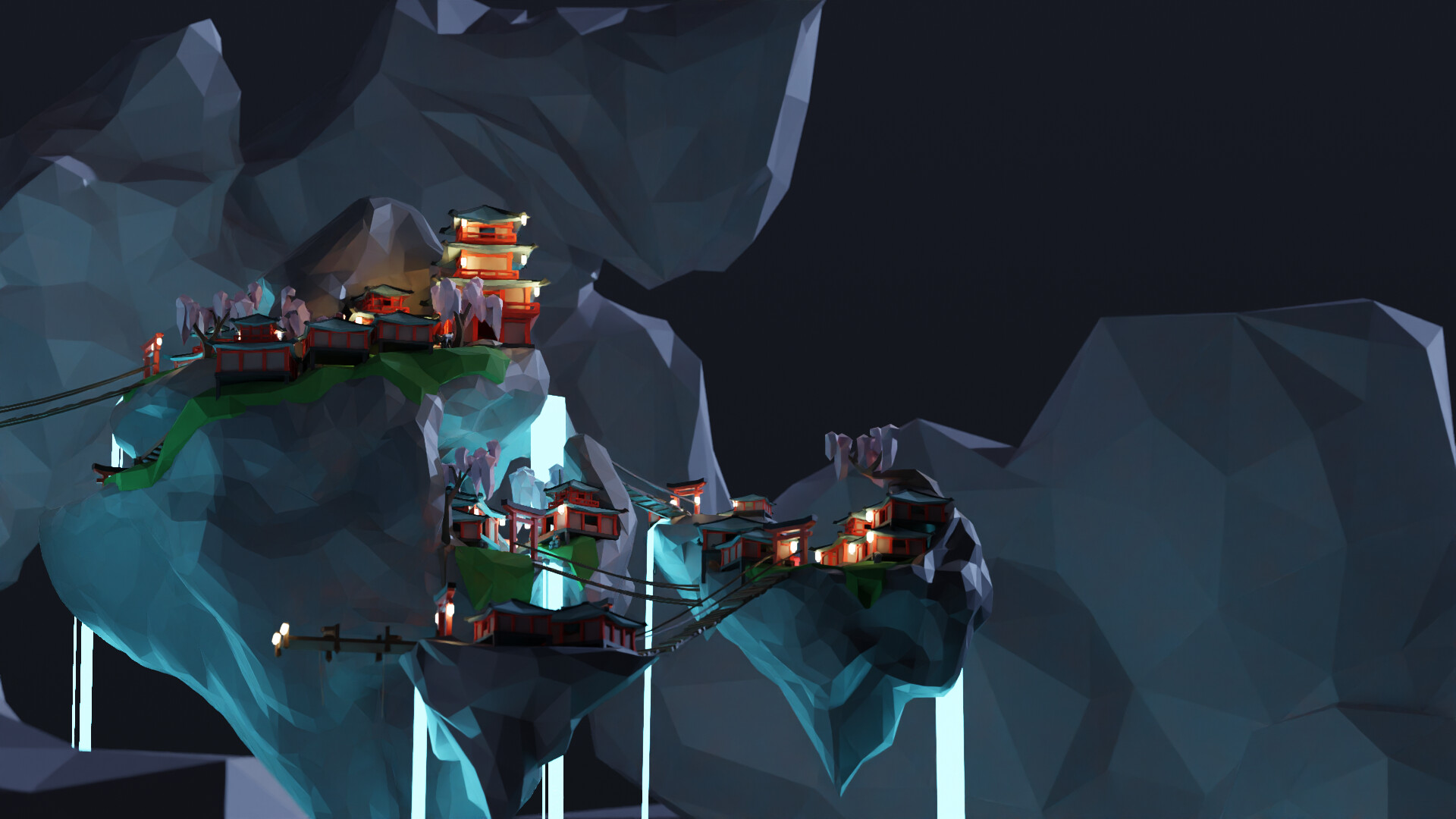 ArtStation - Low Poly Japanese Floating Islands - Game Environment