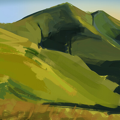 ArtStation - Landscape speedpaint, grassy mountain - personal project