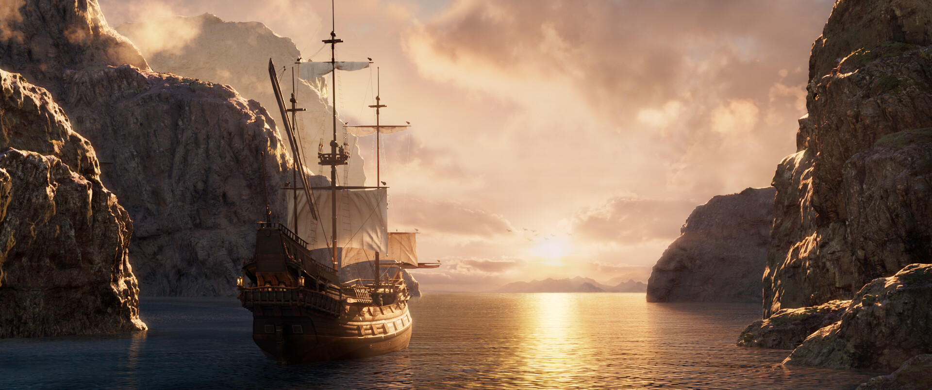 ArtStation - pirate ship with sunset