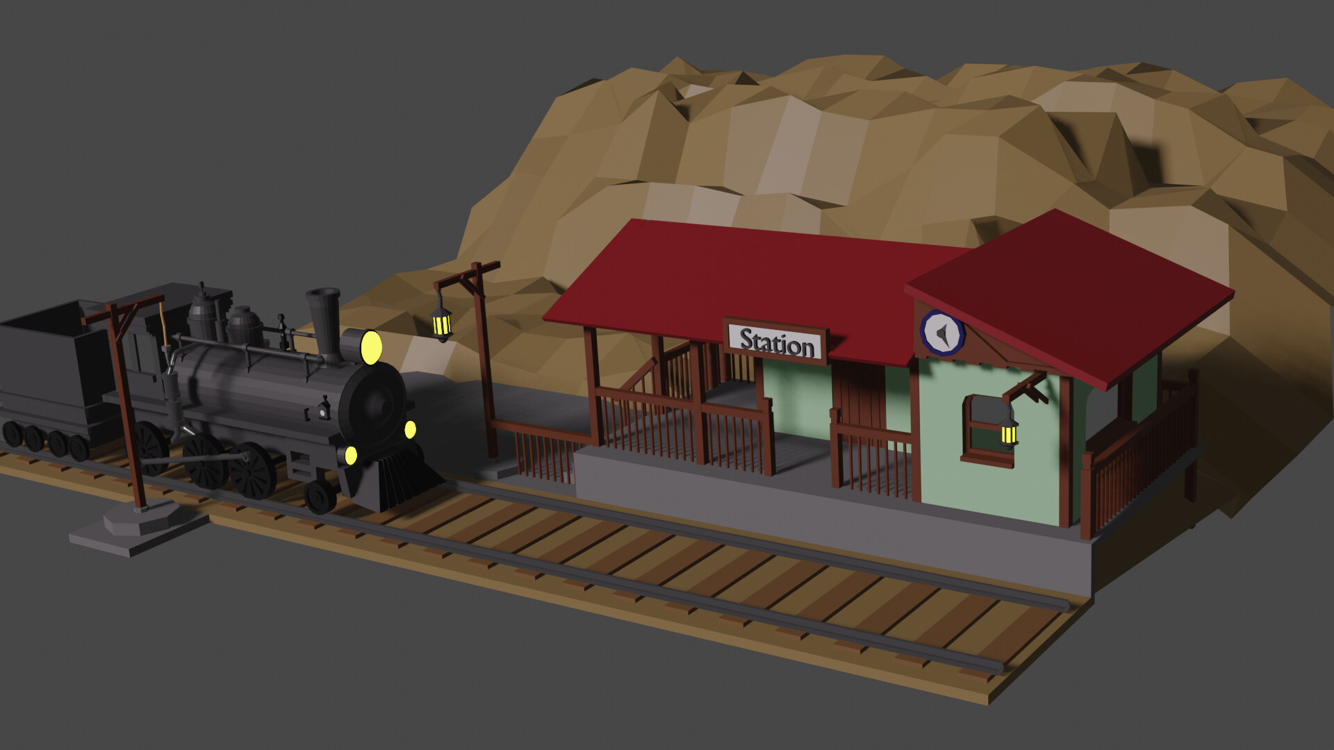 ArtStation - Train And Train Station 3D - Blender