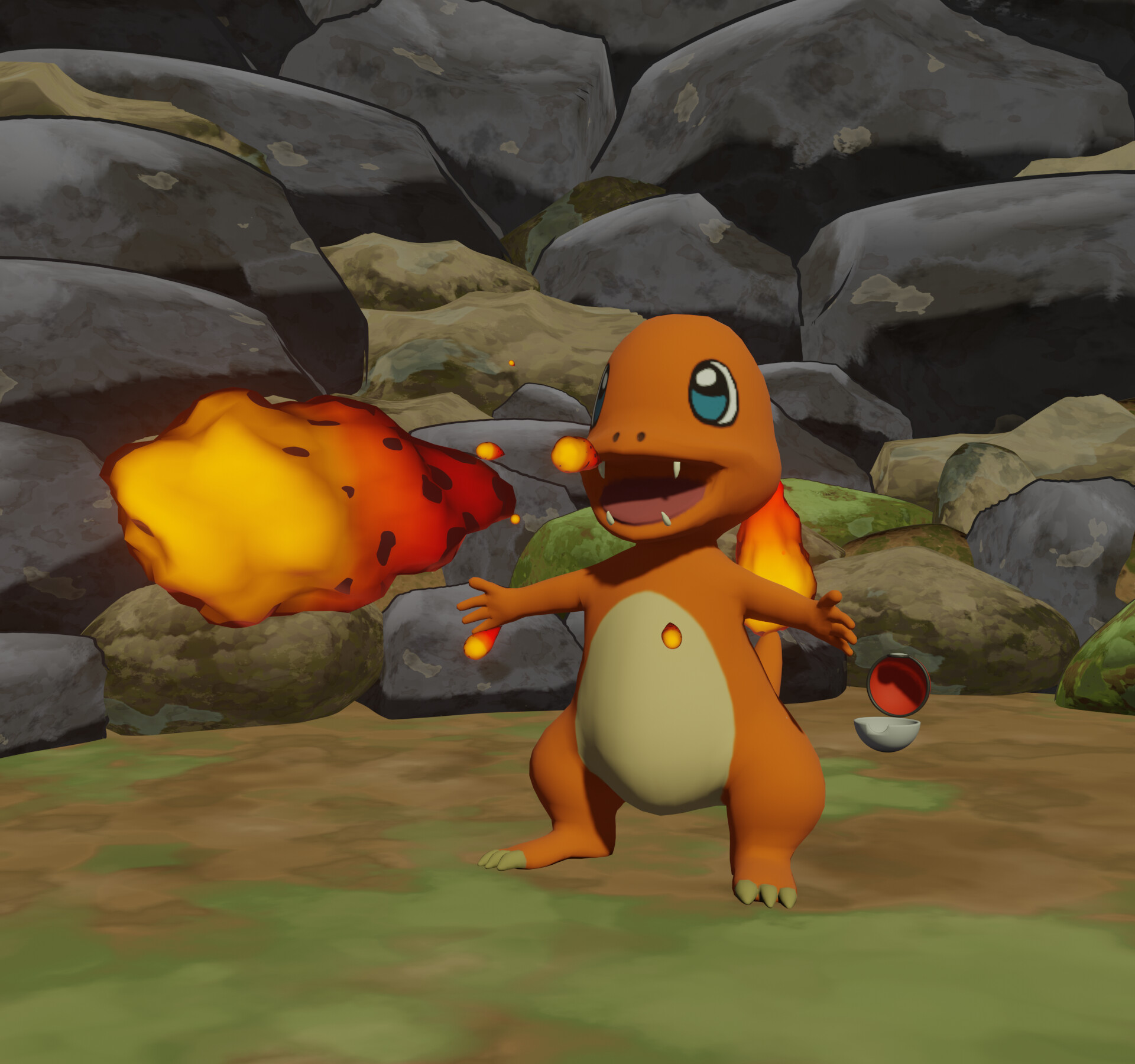 ArtStation - Low Poly Pokemon Charmander Attack