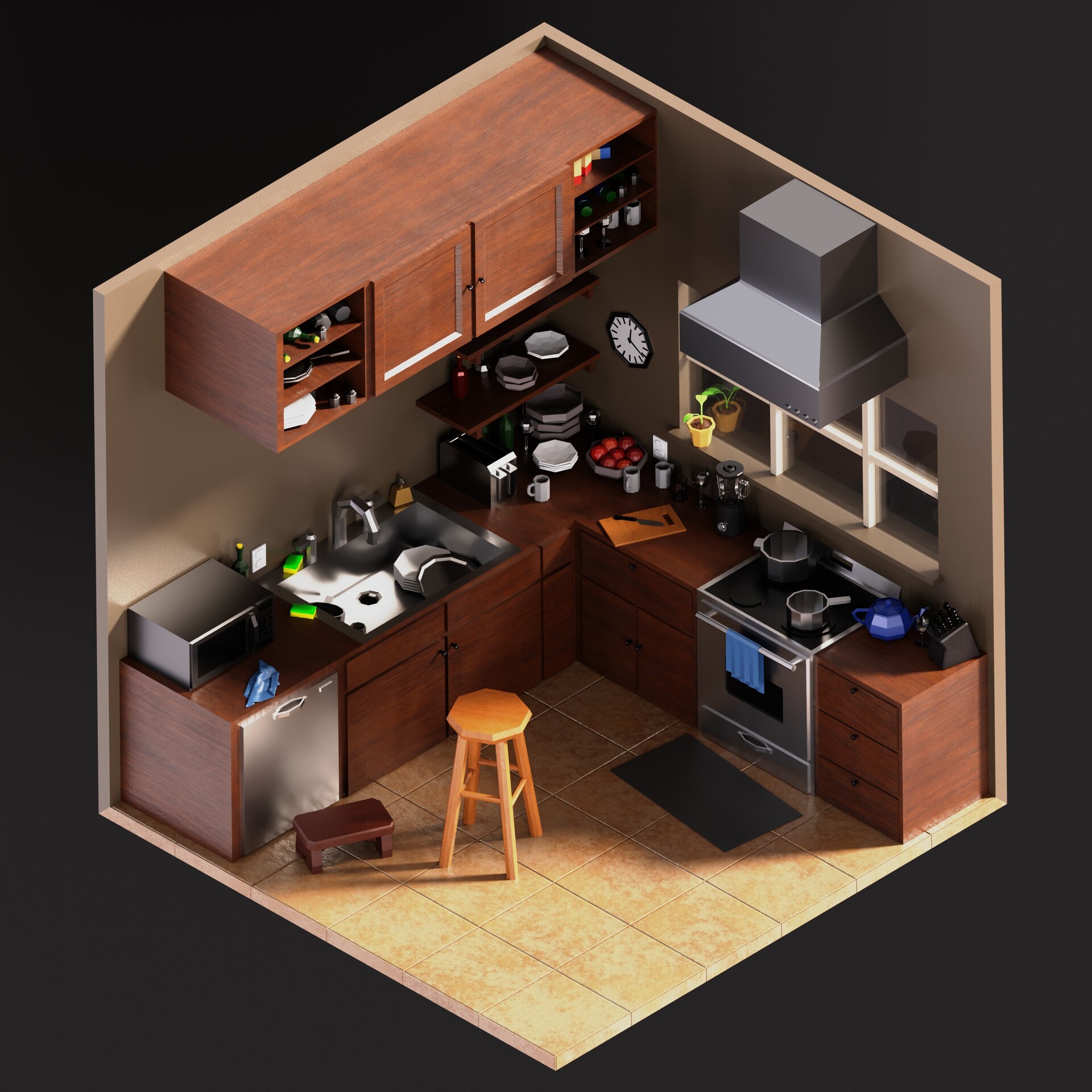 ArtStation - Low Poly Isometric Kitchen
