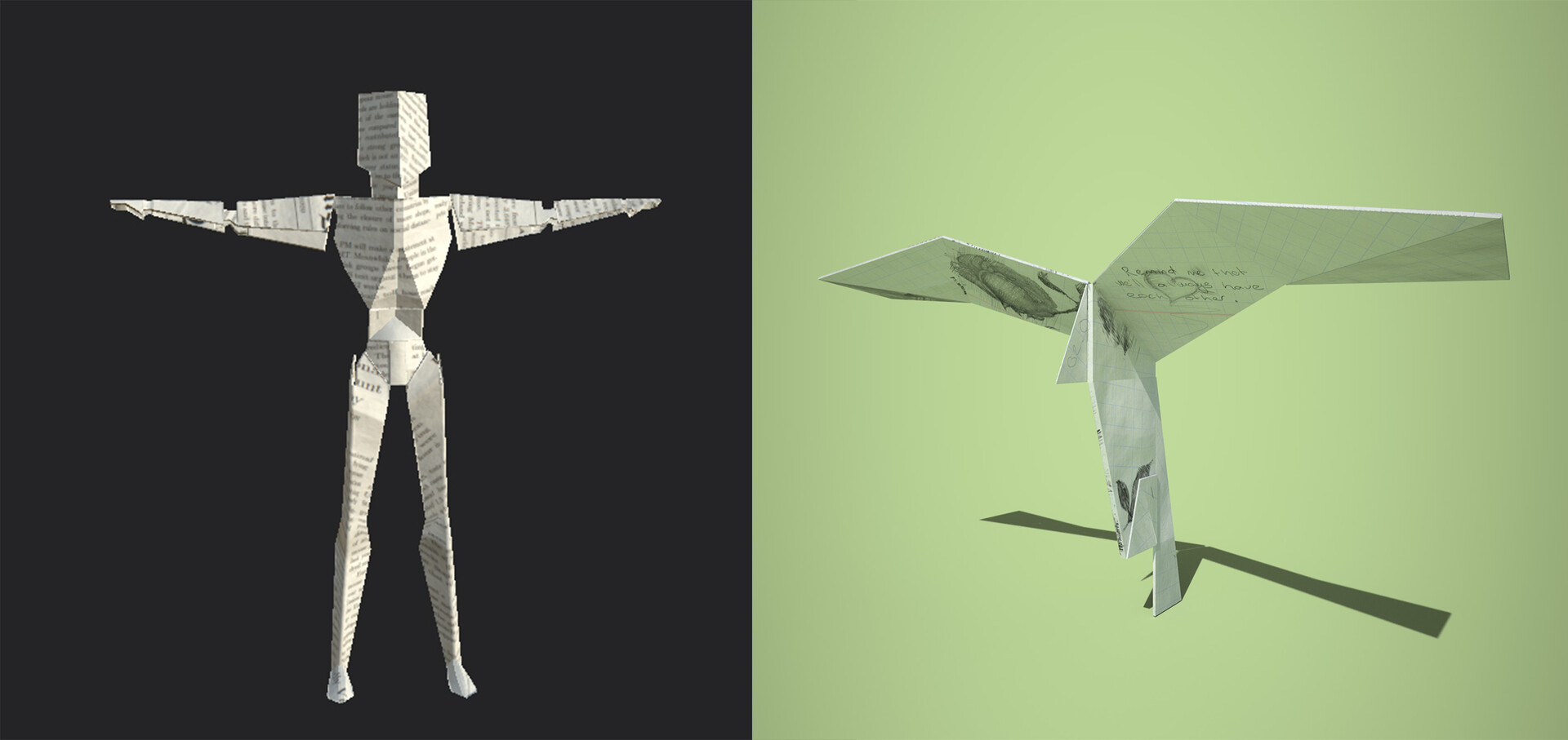 ArtStation - Origami Man and Bird.