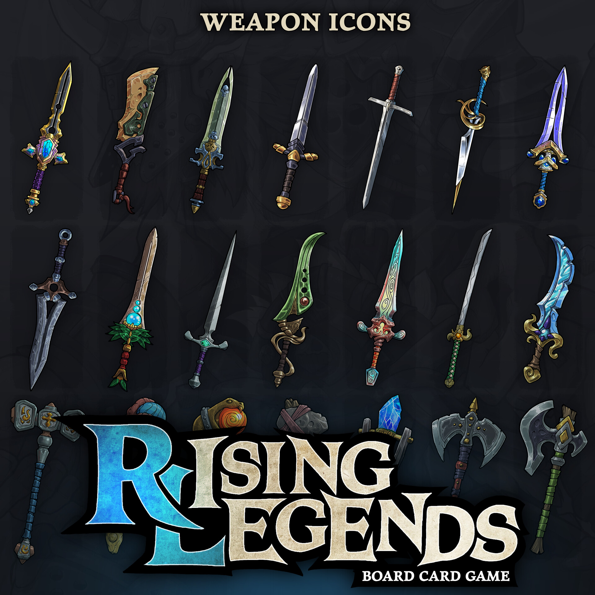 ArtStation - Project: RIsing Legends - Board Card Game (weapon icons)