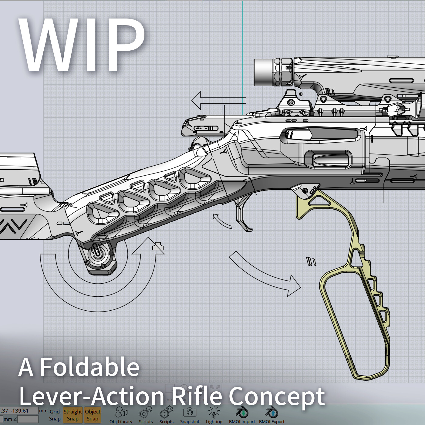 ArtStation - A Foldable Lever-Action Rifle Design (WIP)