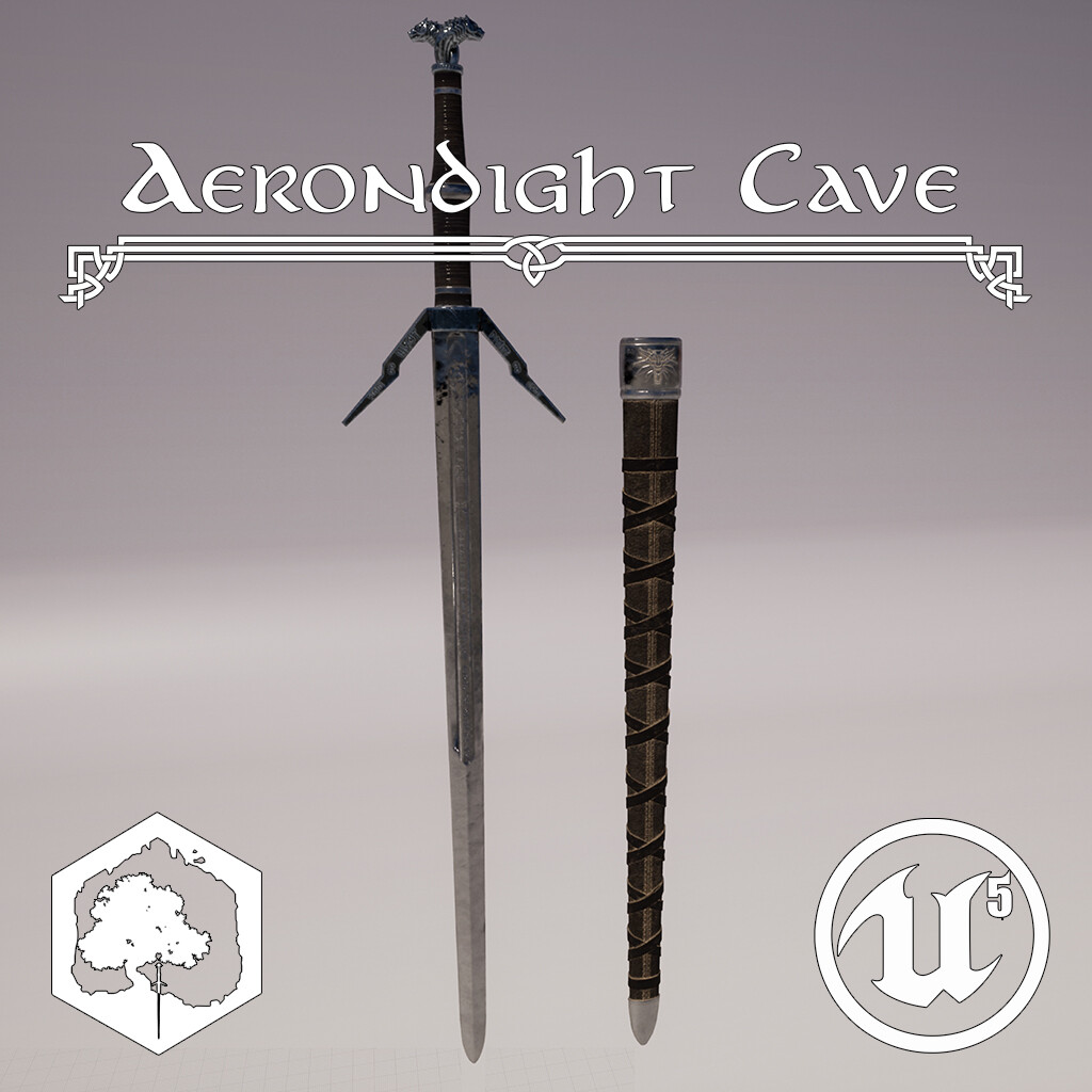 ArtStation - UE5 - Aerondight Cave - Witcher Swords & Crossbow - Silver ...