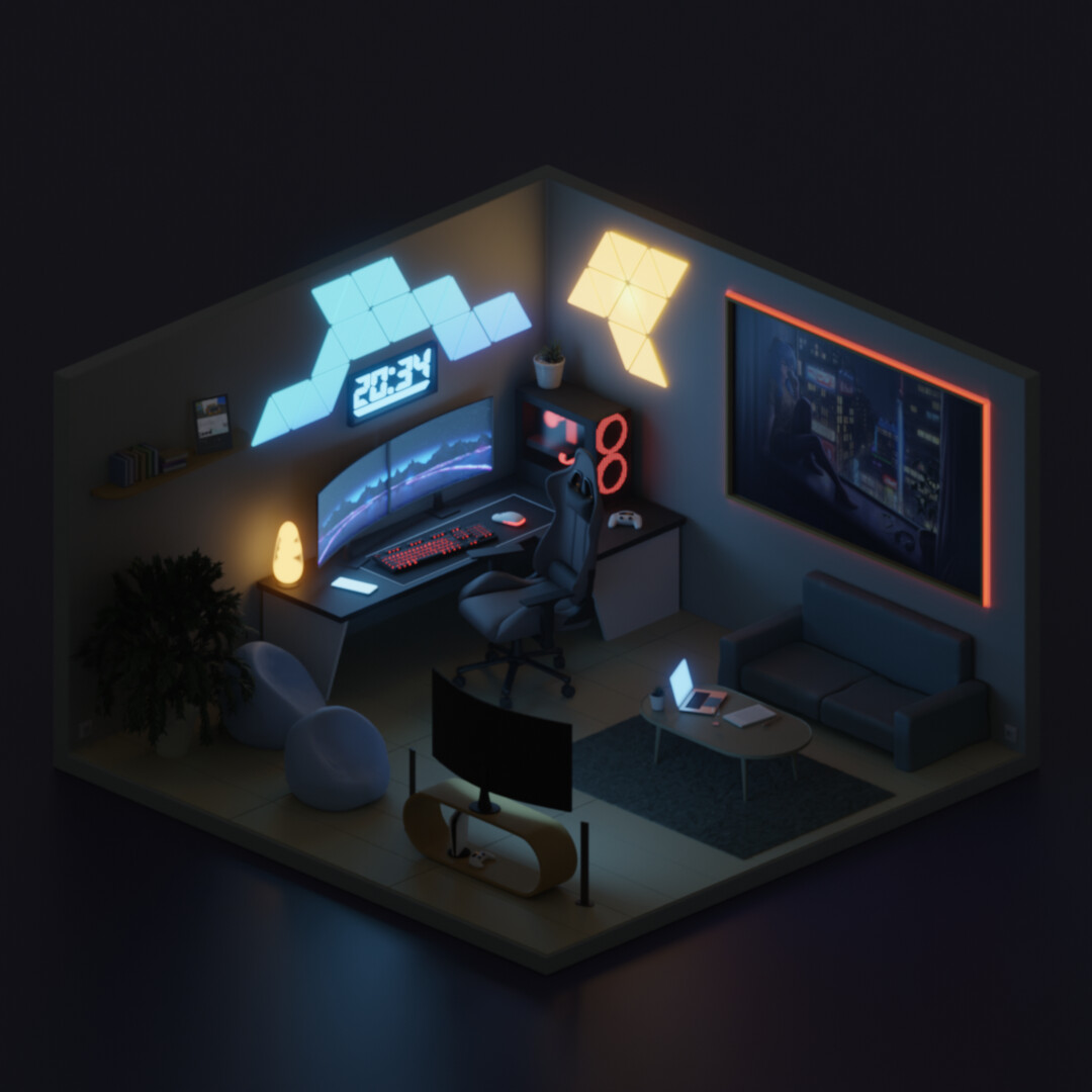 ArtStation - Rendered Illustration Of a Modern Gaming Room
