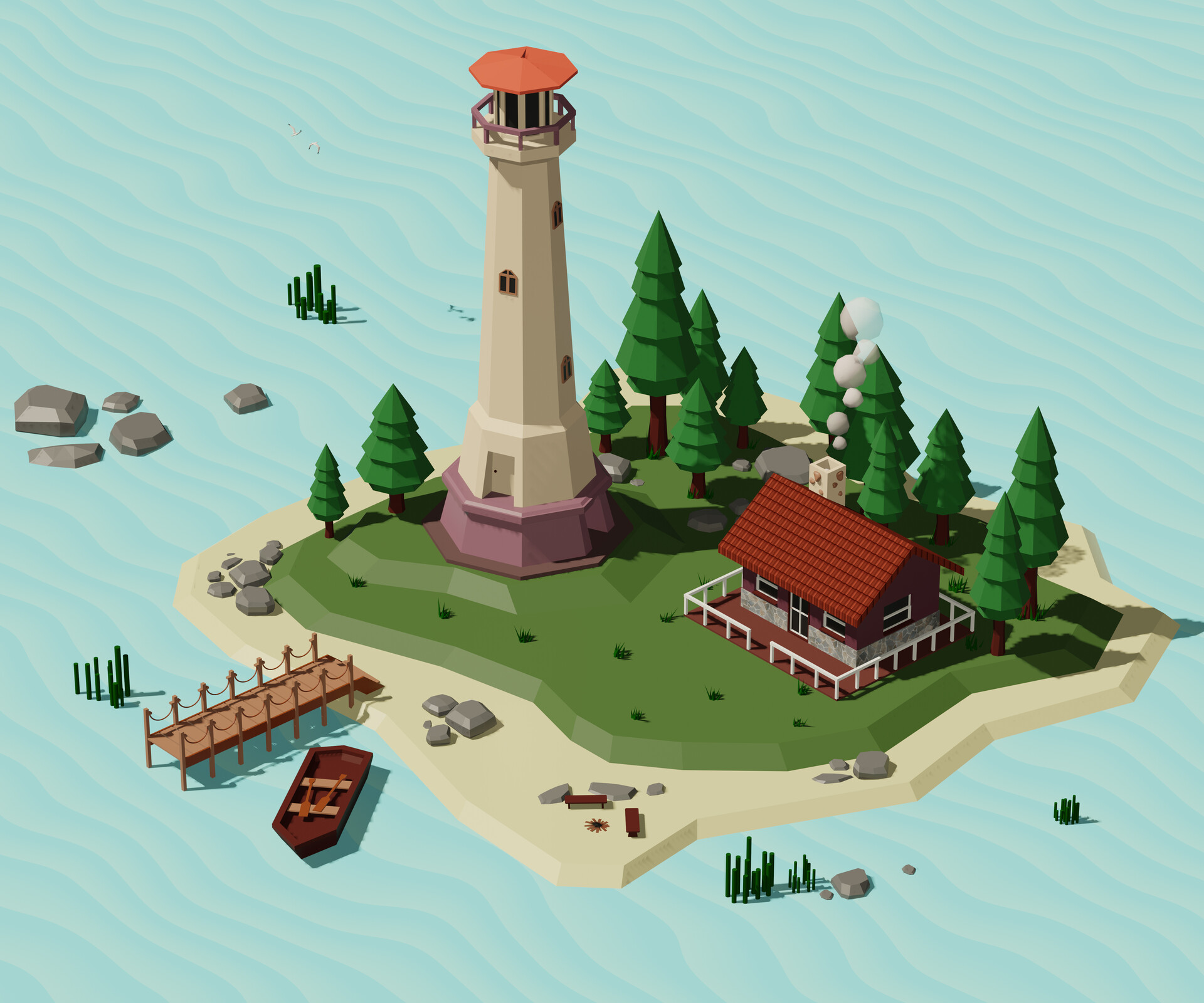 ArtStation - Low Poly Lighthouse Island