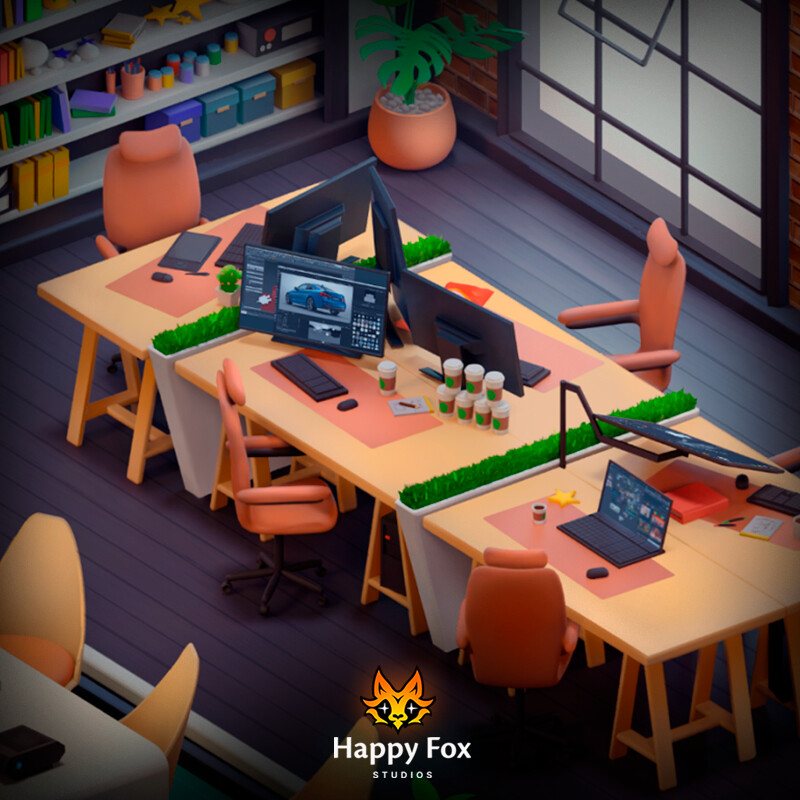 Happy Fox Studios - Concept art — A room of an owner of a game studio