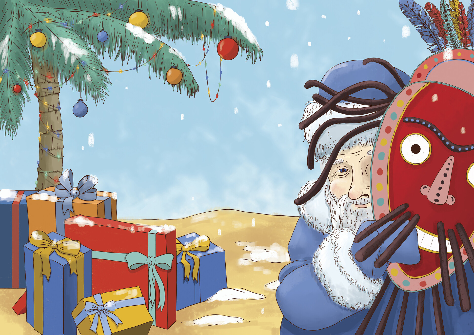 ArtStation - Santa Claus in Africa. New Year card