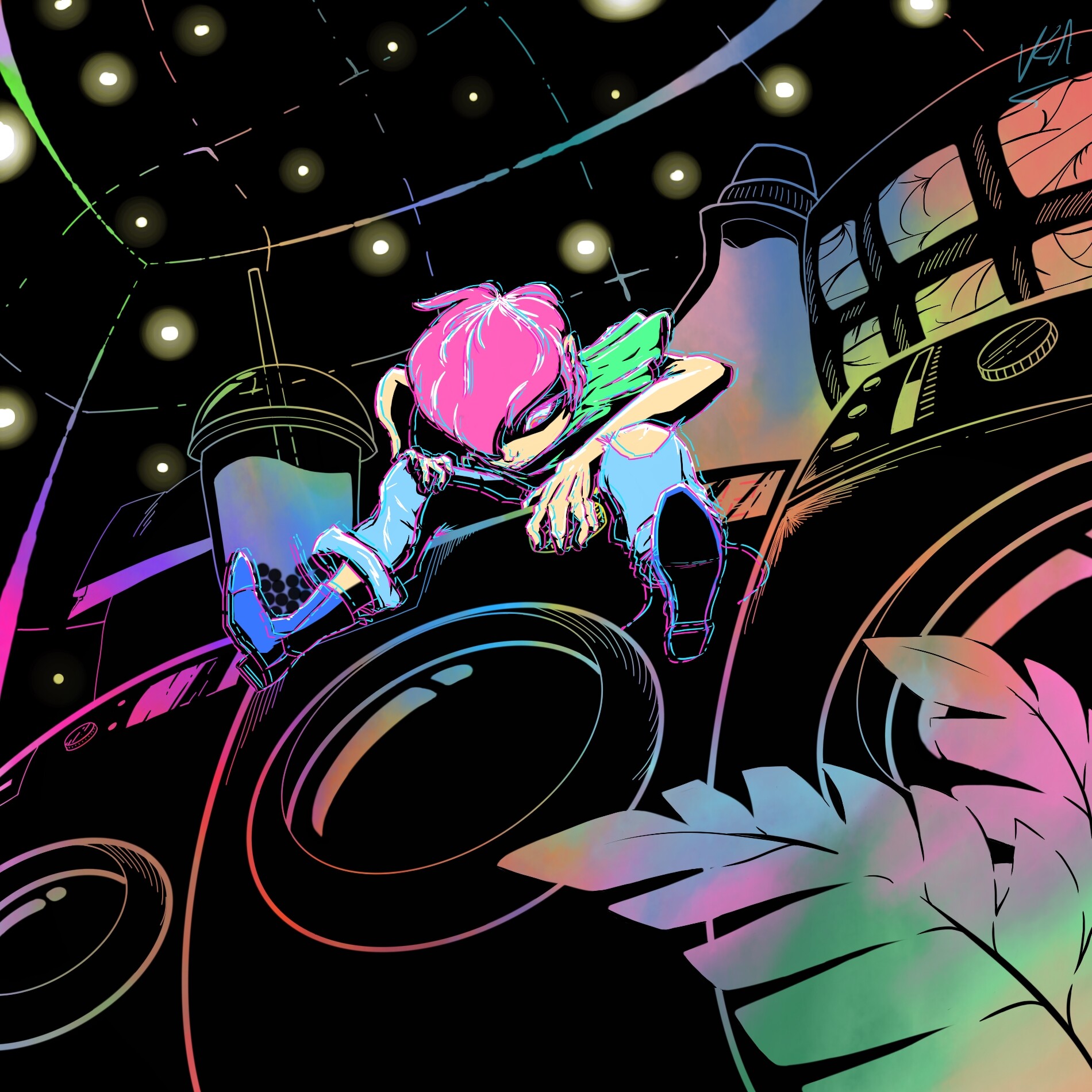 ArtStation - Neon laundry - Concept Art steps