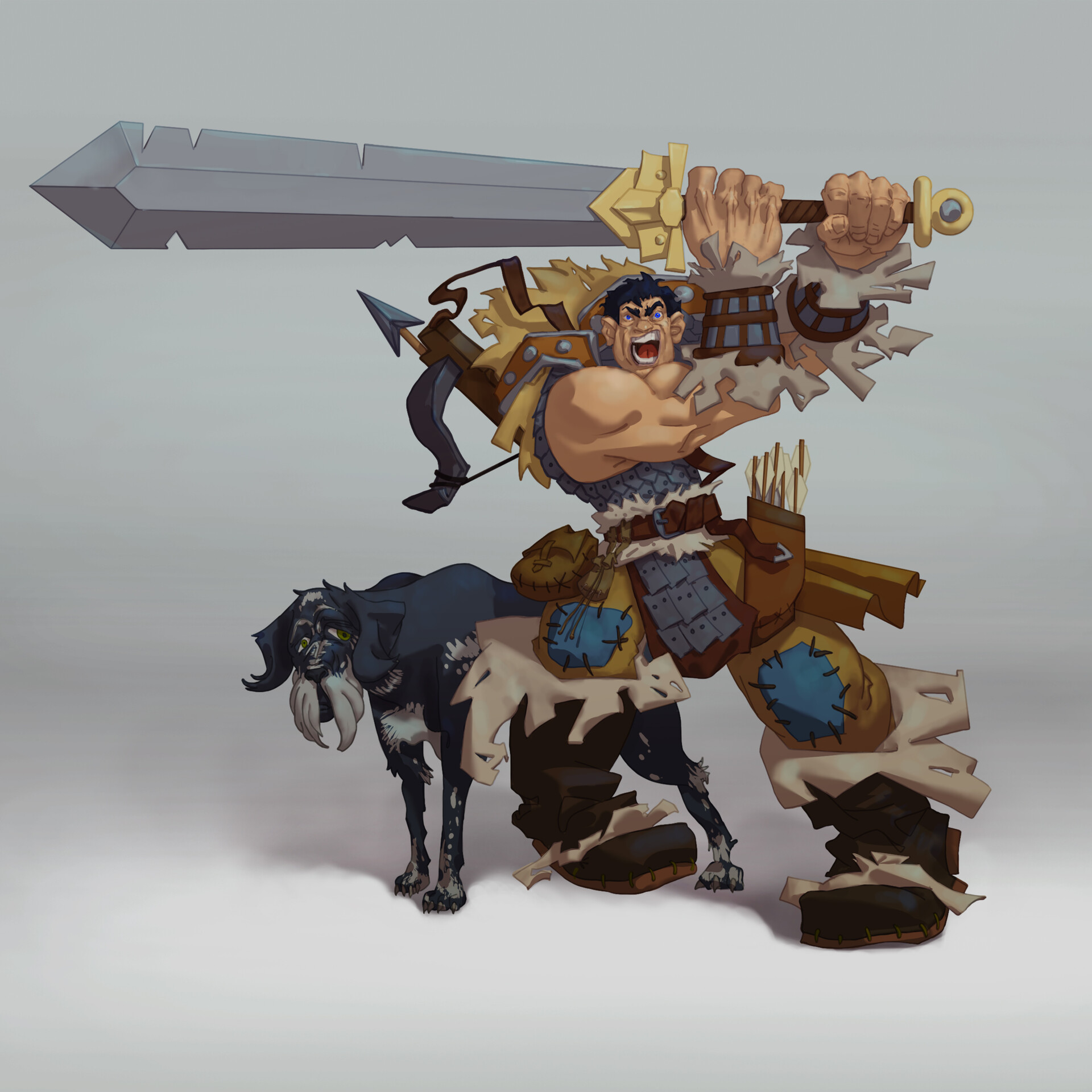 ArtStation - Barbarian Sen Bull's beak and his dog from the DND company