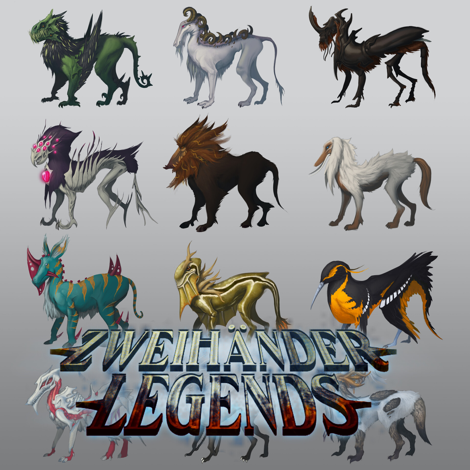 ArtStation - Quadruped creature variations on a skeletal design