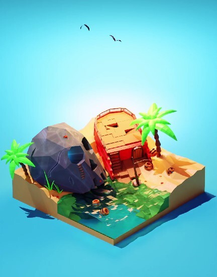 ArtStation - Low Poly Treasure island Animation (Loop)