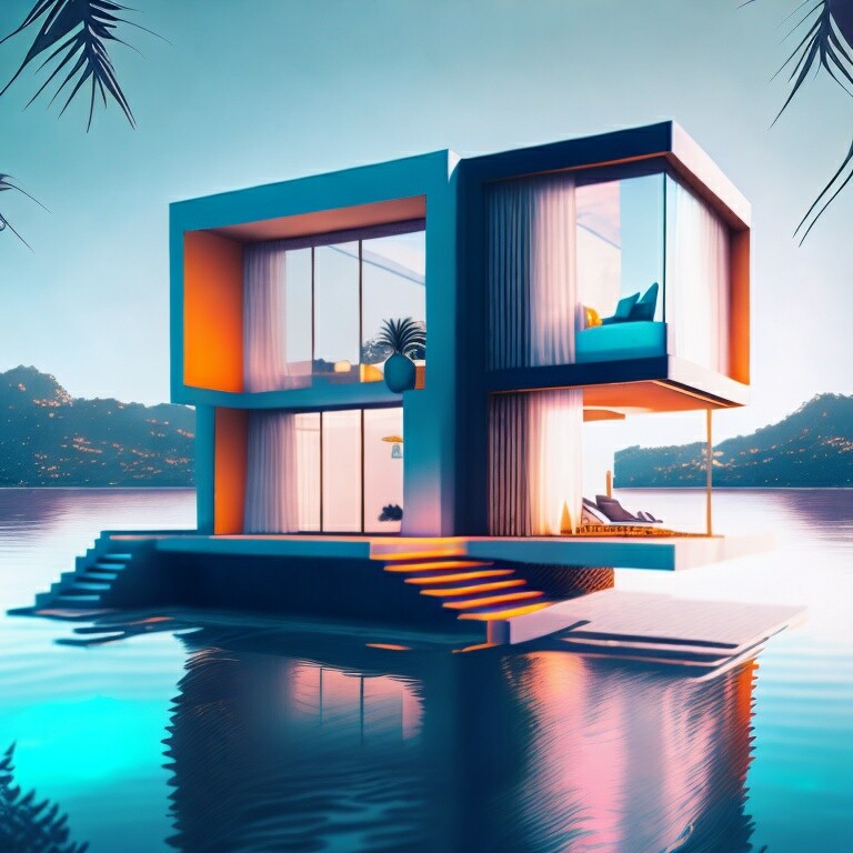 ArtStation - modern house on the water, a sens of peace