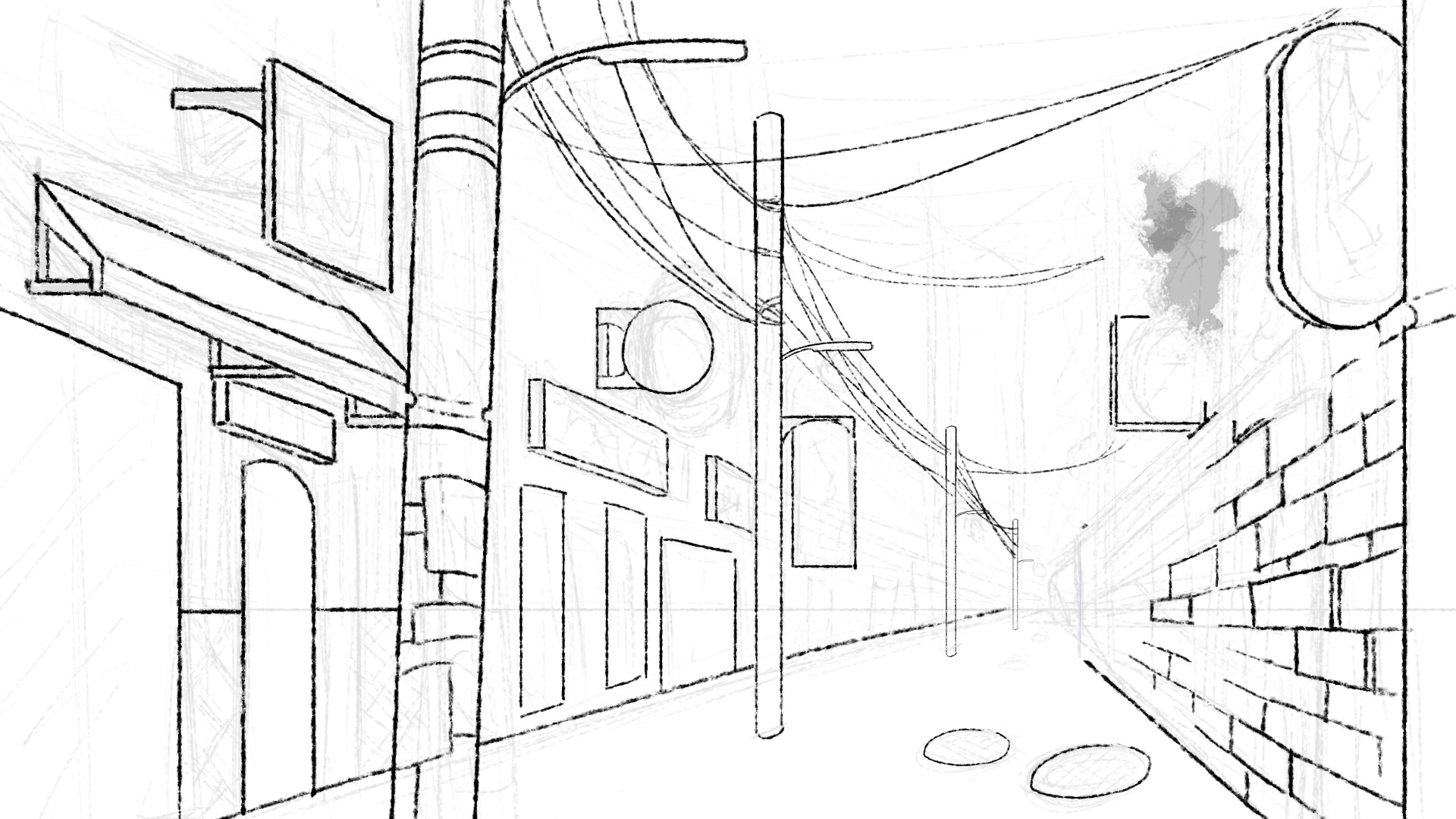 ArtStation - Back alley, line art