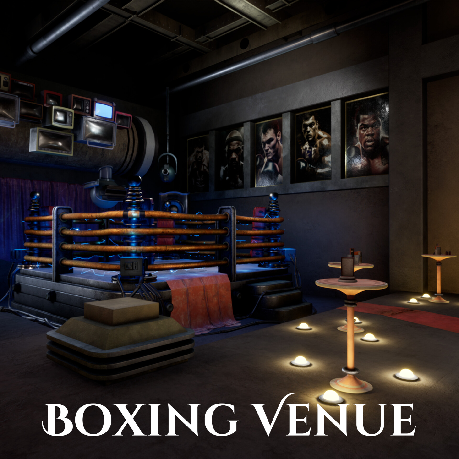 ArtStation - Boxing Venue - A Retrofuturistic Environment