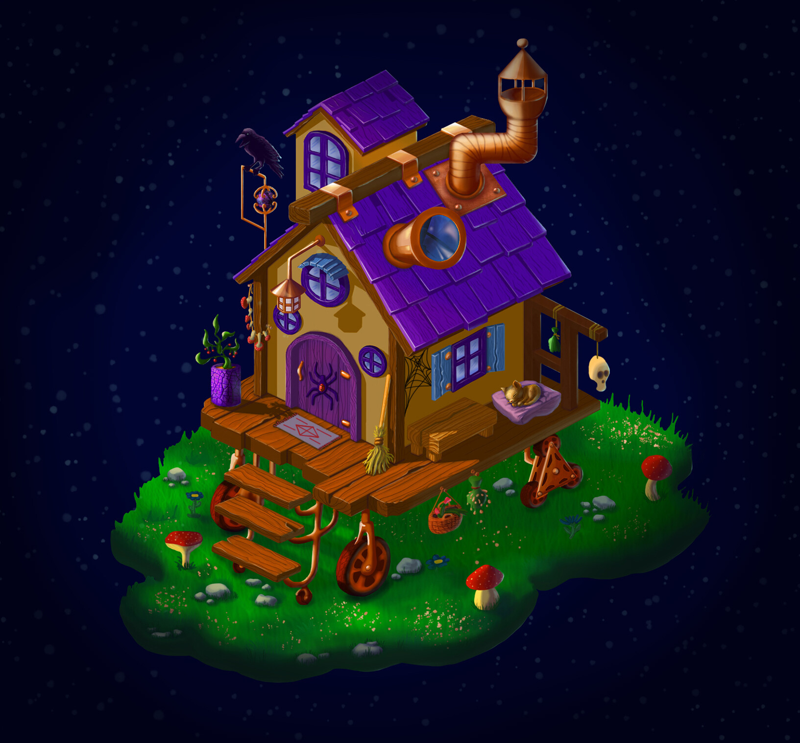 ArtStation - isometric witch house. academic work on the course Skillbox "2d pro"