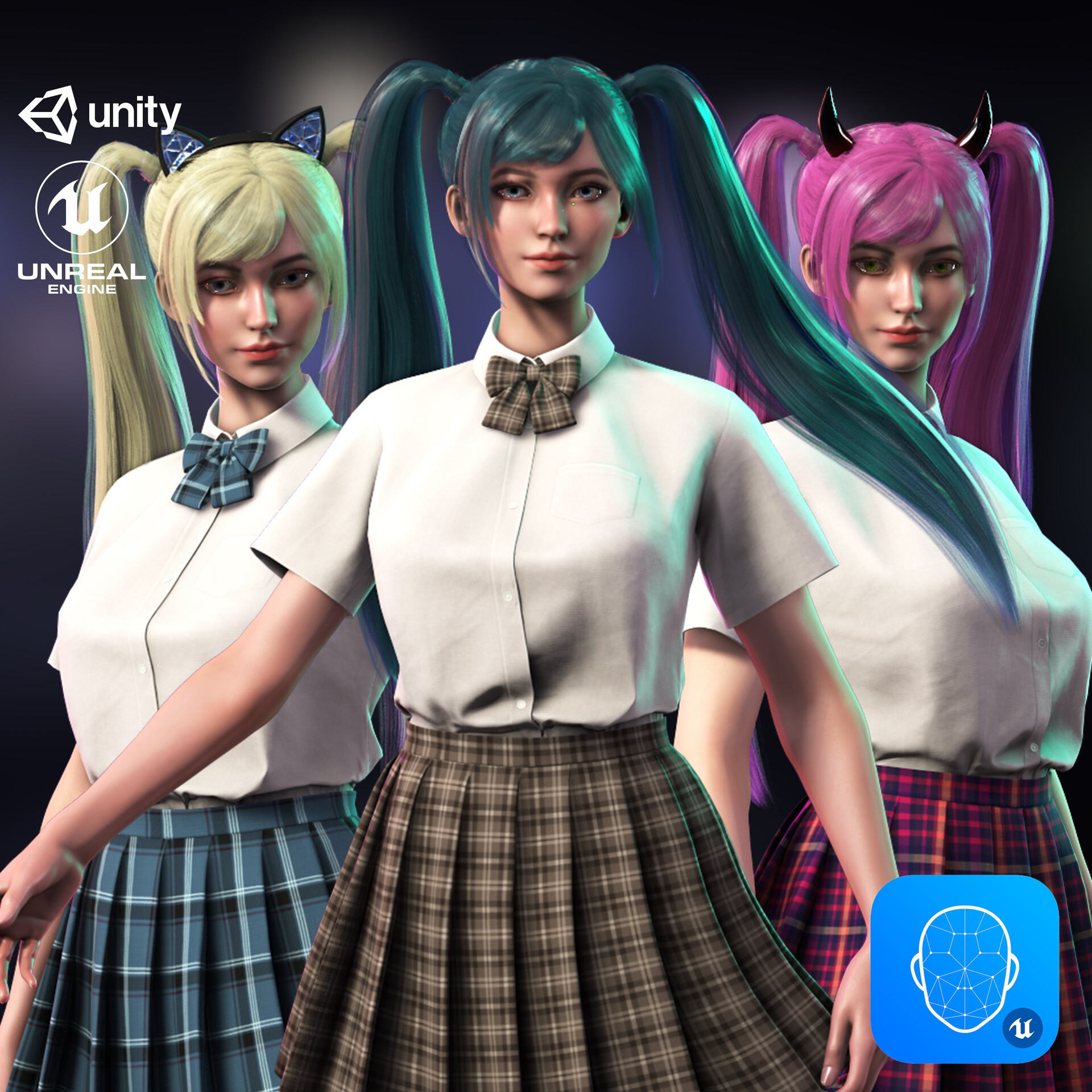 ArtStation - School Wear Girls Pack - Girl 1 - Game-Ready Low-Poly 3D ...