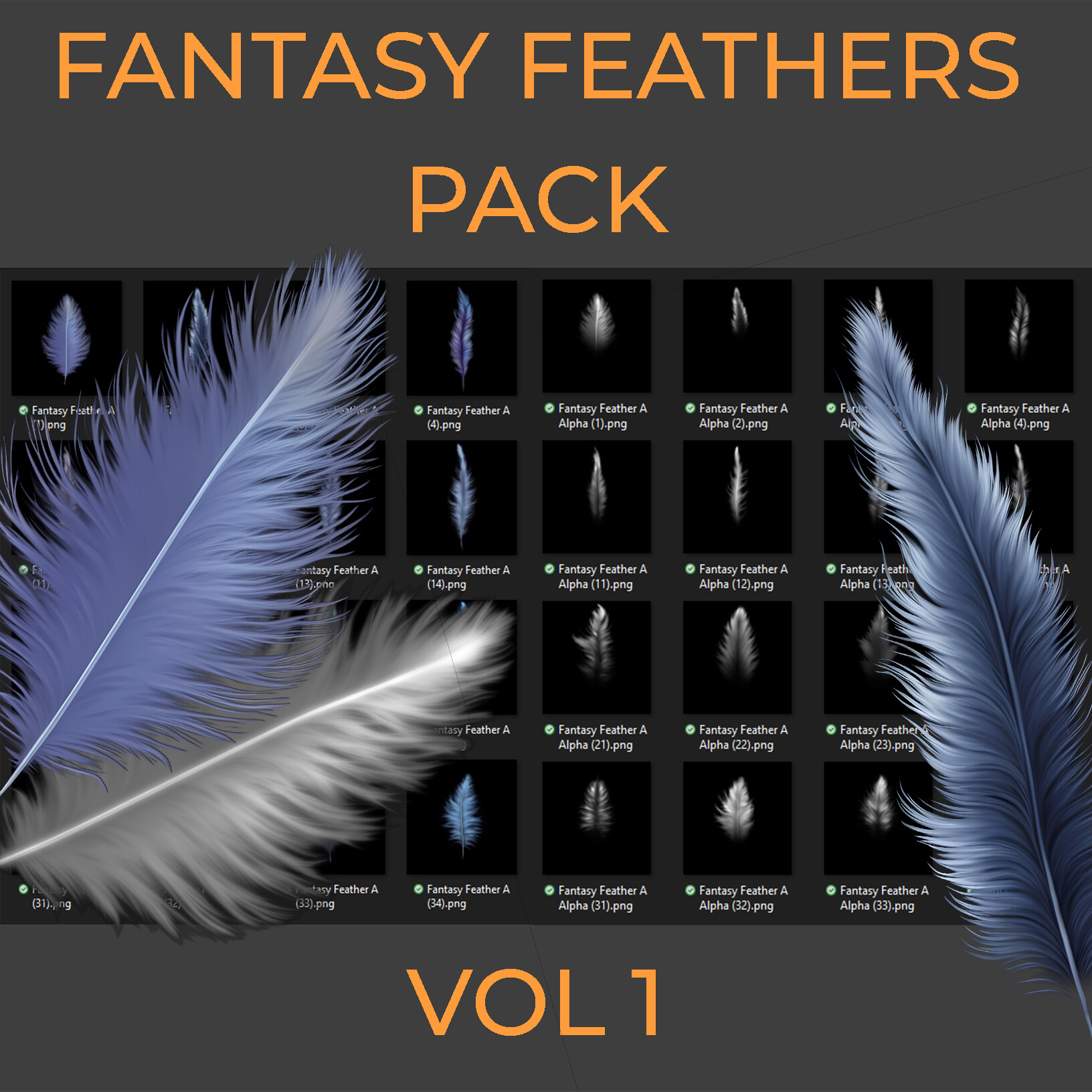 ArtStation - 40 Fantasy Feathers | Alphas, Displacement, Diffuse