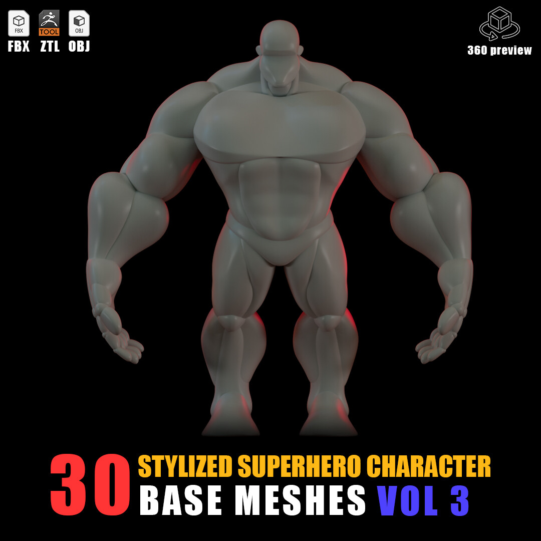 ArtStation - 30 Stylized Superhero Character Base Meshes - VOL 3
