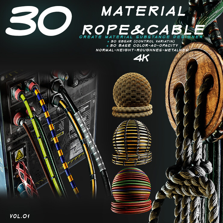 ArtStation - 30 rope and cables material - sbsar-4k - seamles