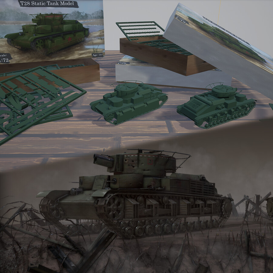 ArtStation - T-28 Tank, textured game model and 3D printable scale model.