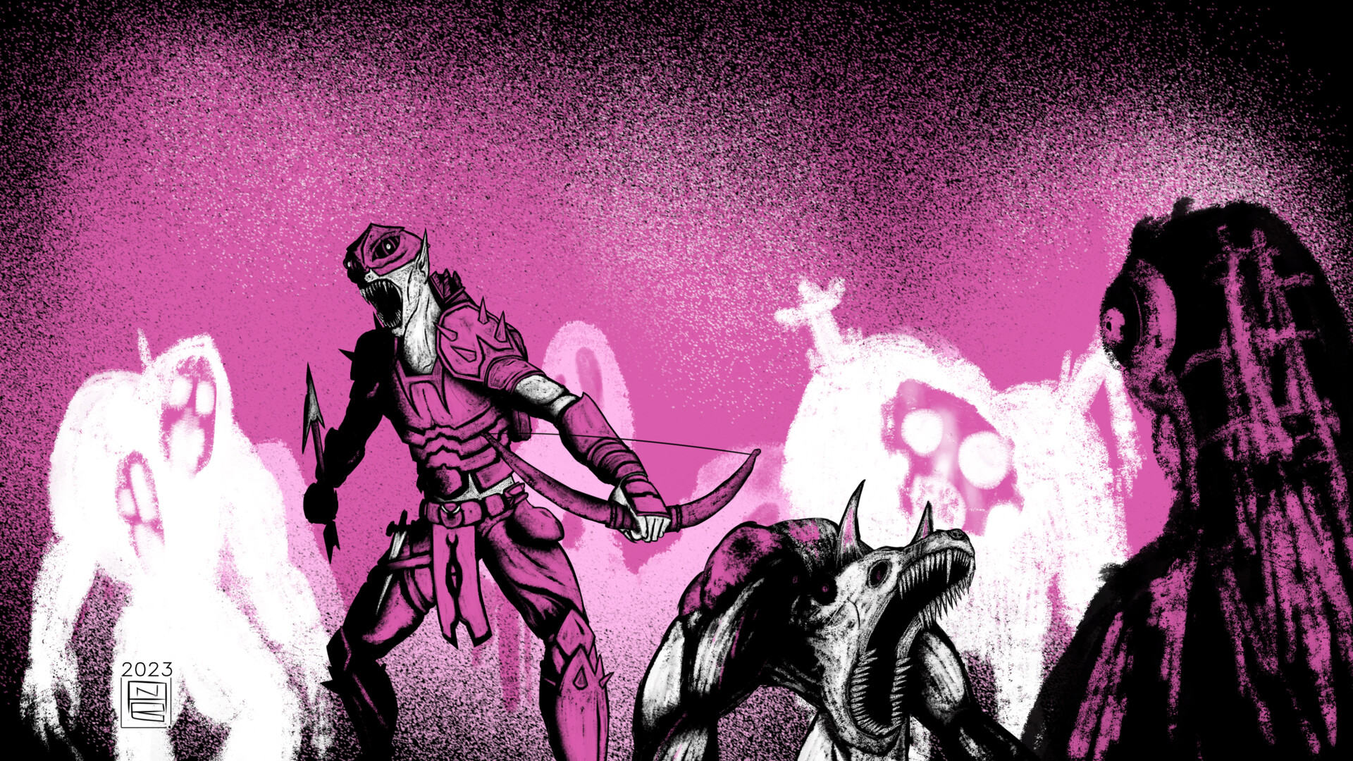 ArtStation - Fanged beast vs the drowned horde (Mörk Borg)