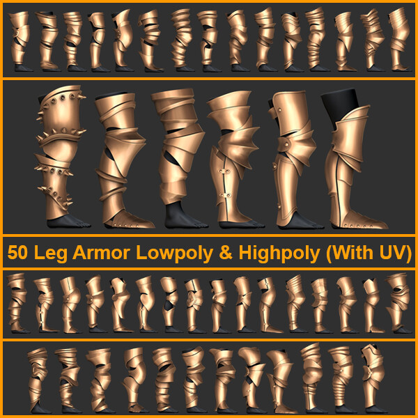 ArtStation - 50 Leg Armor Pack Highpoly and Lowpoly (With UVs)