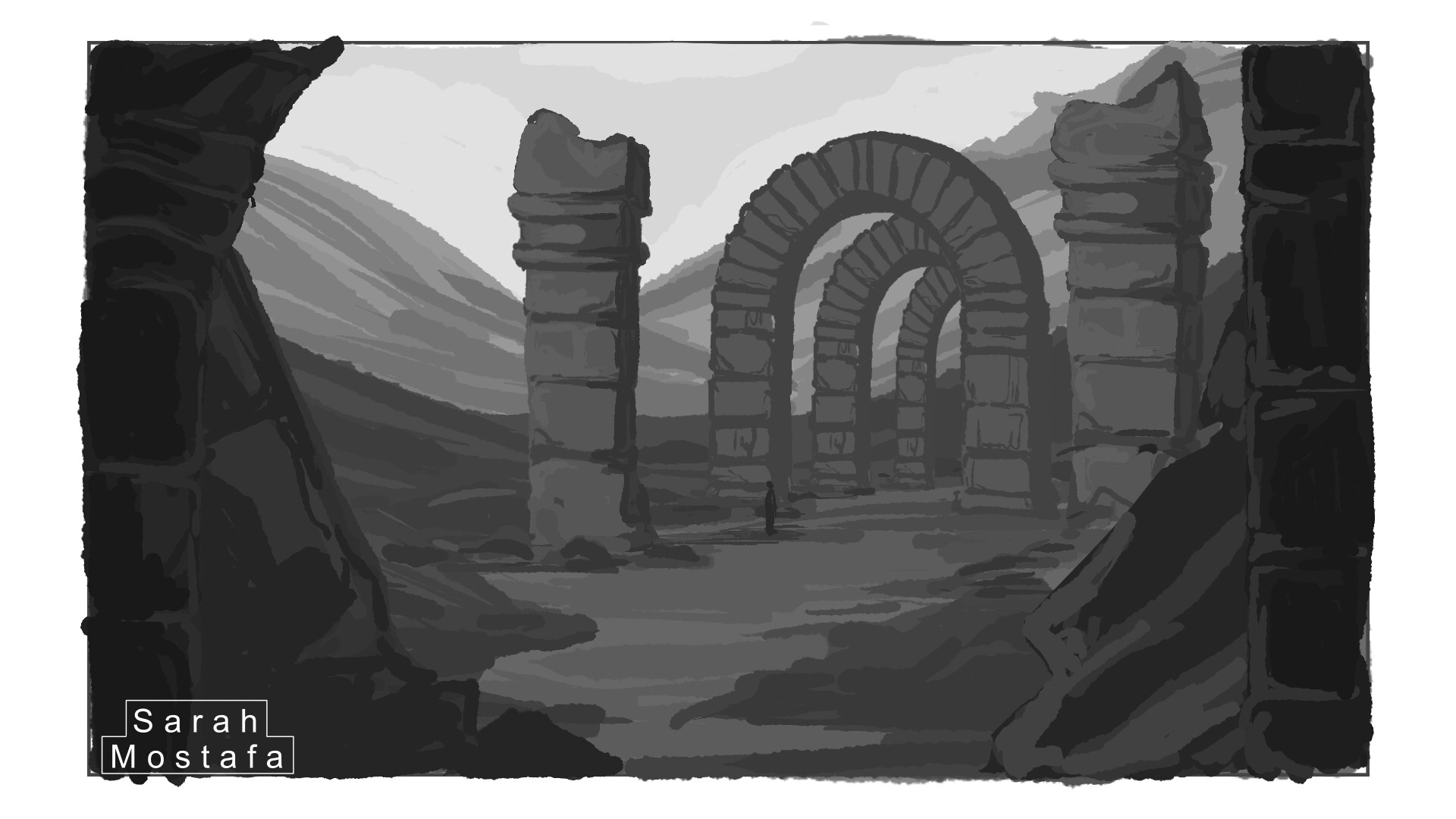 ArtStation - Digital painting landscape ( Greyscale )