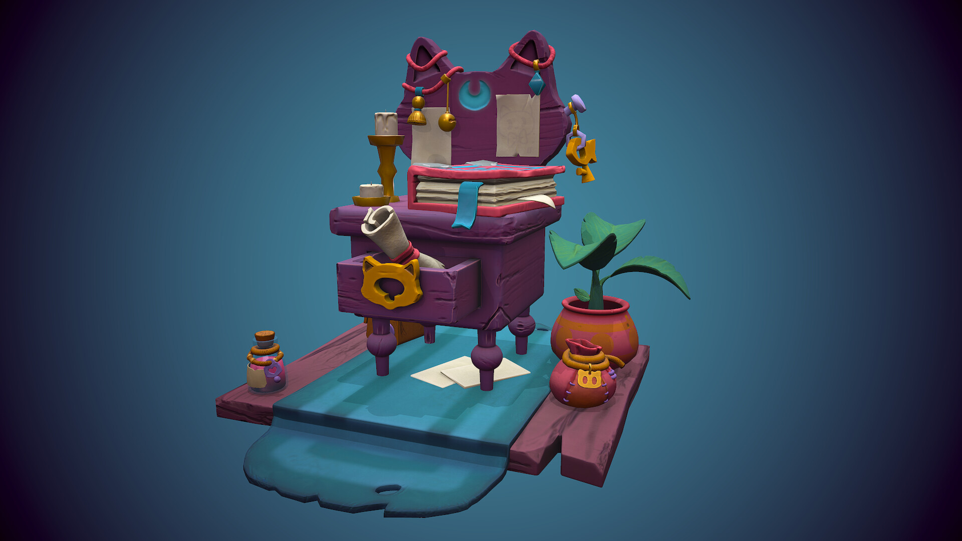 ArtStation - Cat Wizard Table 3D