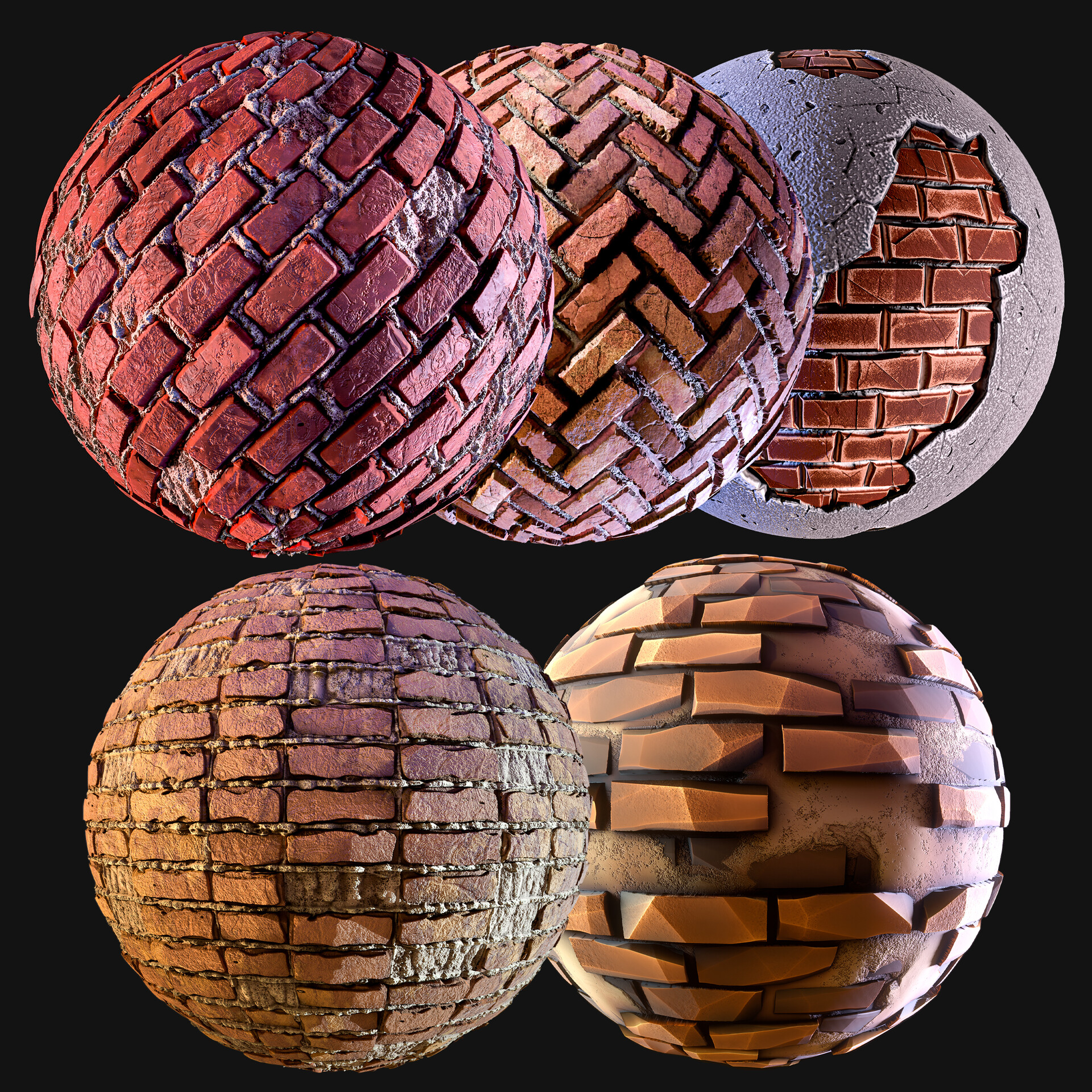 ArtStation - 5 Stylized Brick Material-Sbs Sbsar Pbr