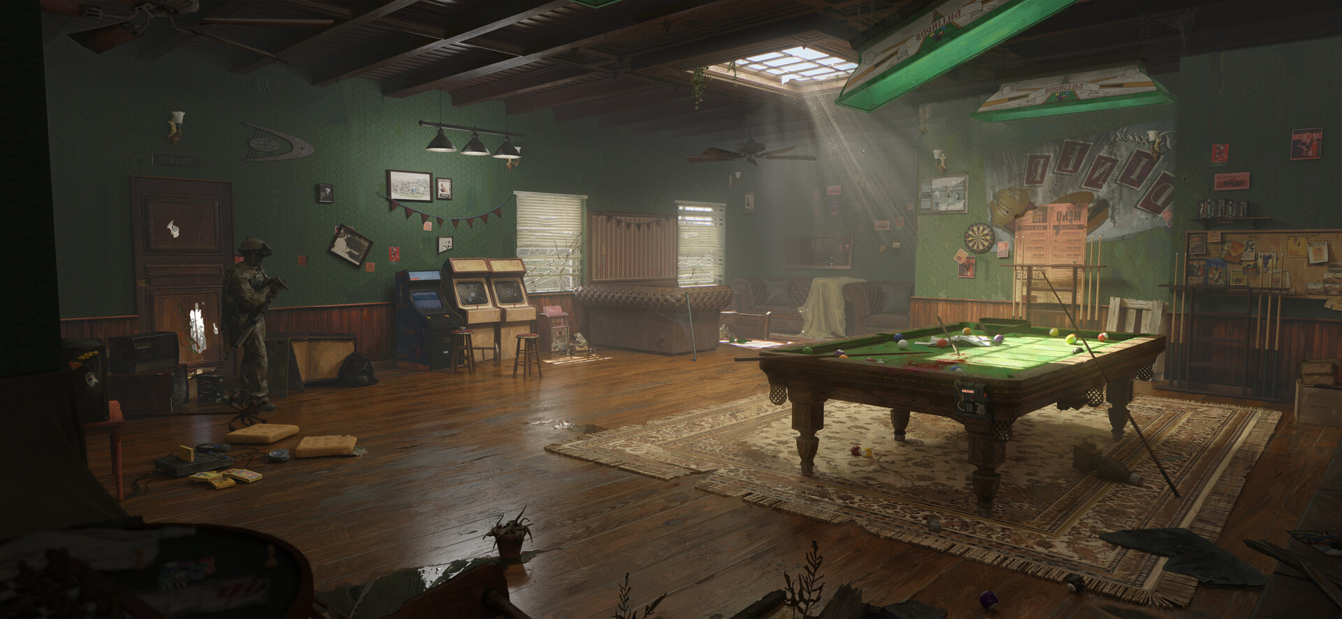 ArtStation - 过了的测试-Abandoned recreation room interior