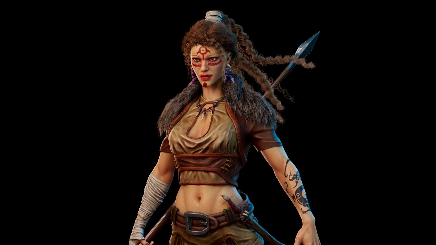 ArtStation - Primitive tribal warrior woman