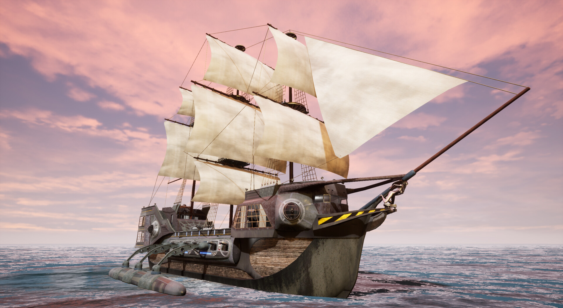 ArtStation - El Gripau Blau retro futuristic pirate ship