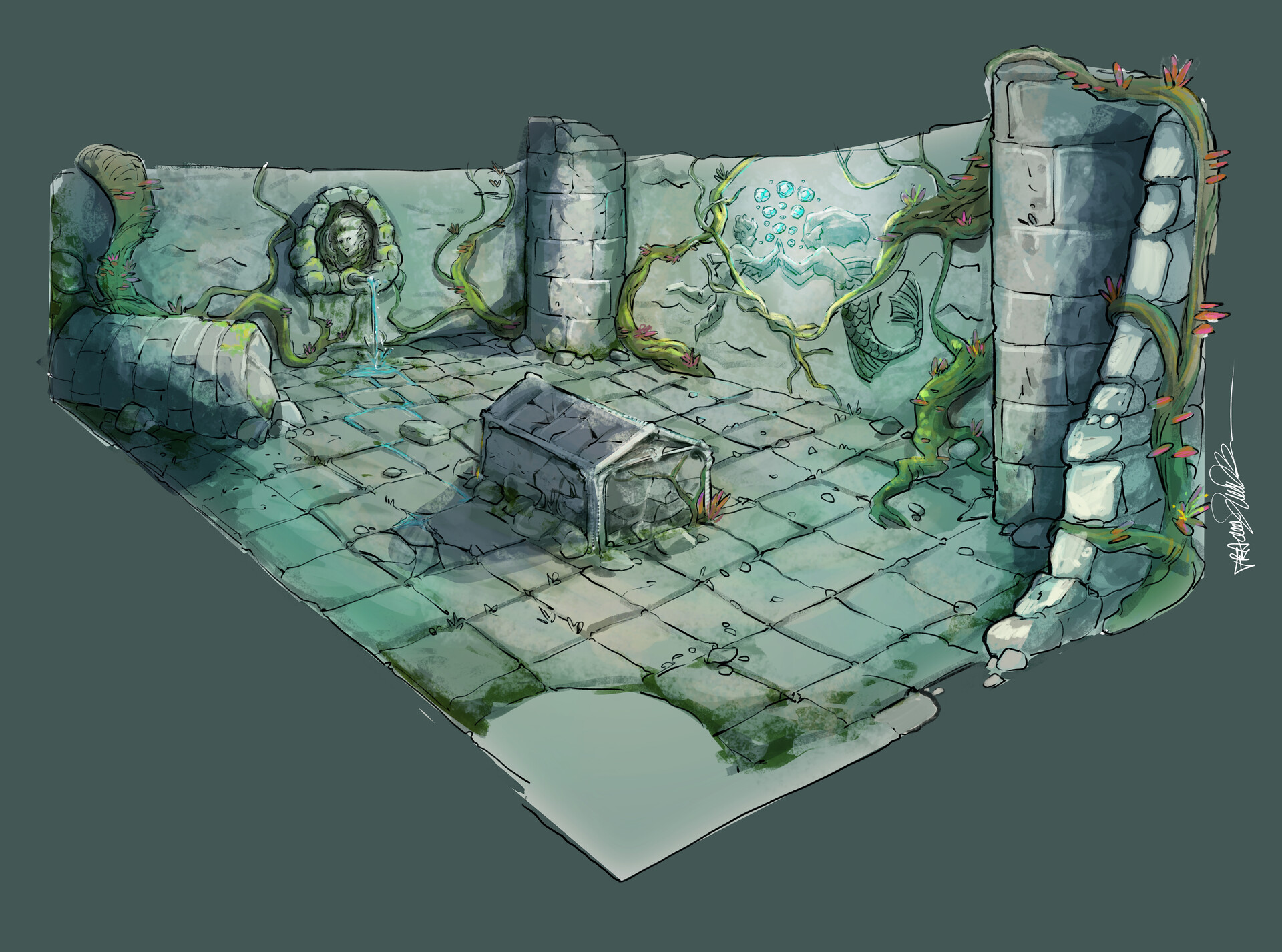 ArtStation - Dungeon trap scenary water