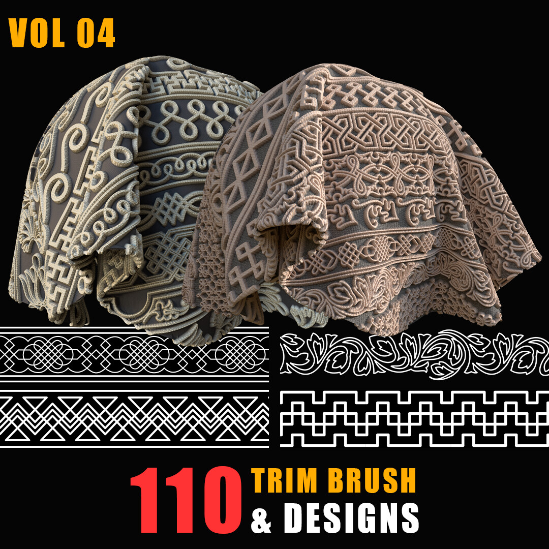 ArtStation - 110 Trim Brushes & Designs (Border Pattern - Roll Brush ...