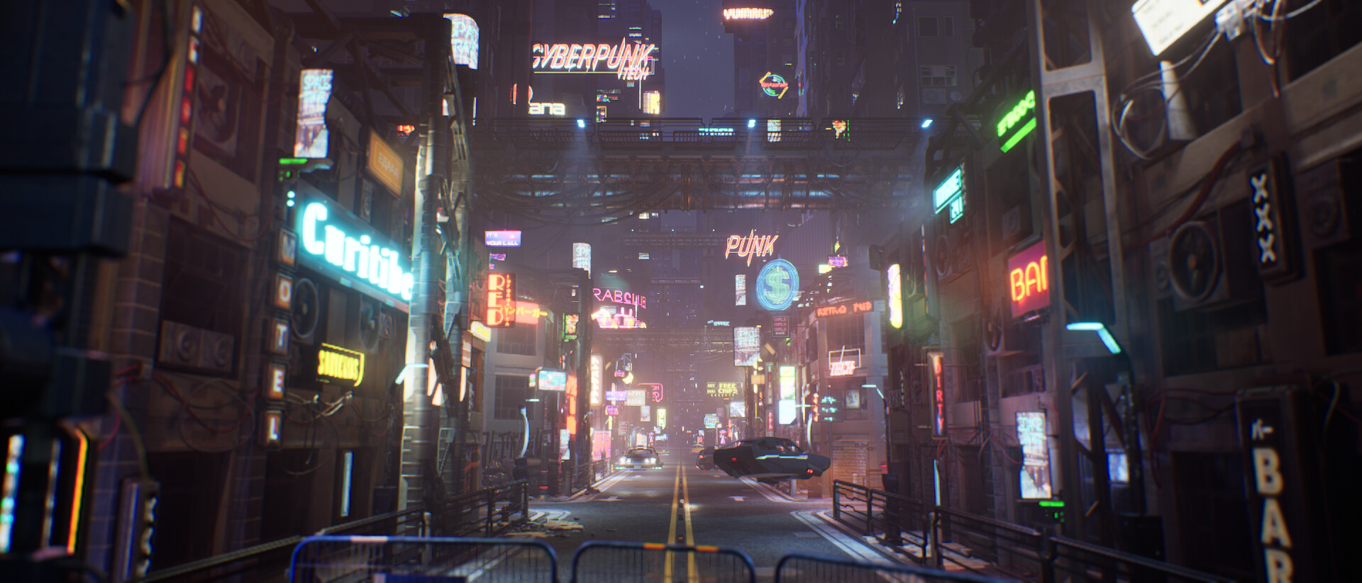 ArtStation - 赛博朋克城市夜晚的街道-Cyberpunk City streets at night