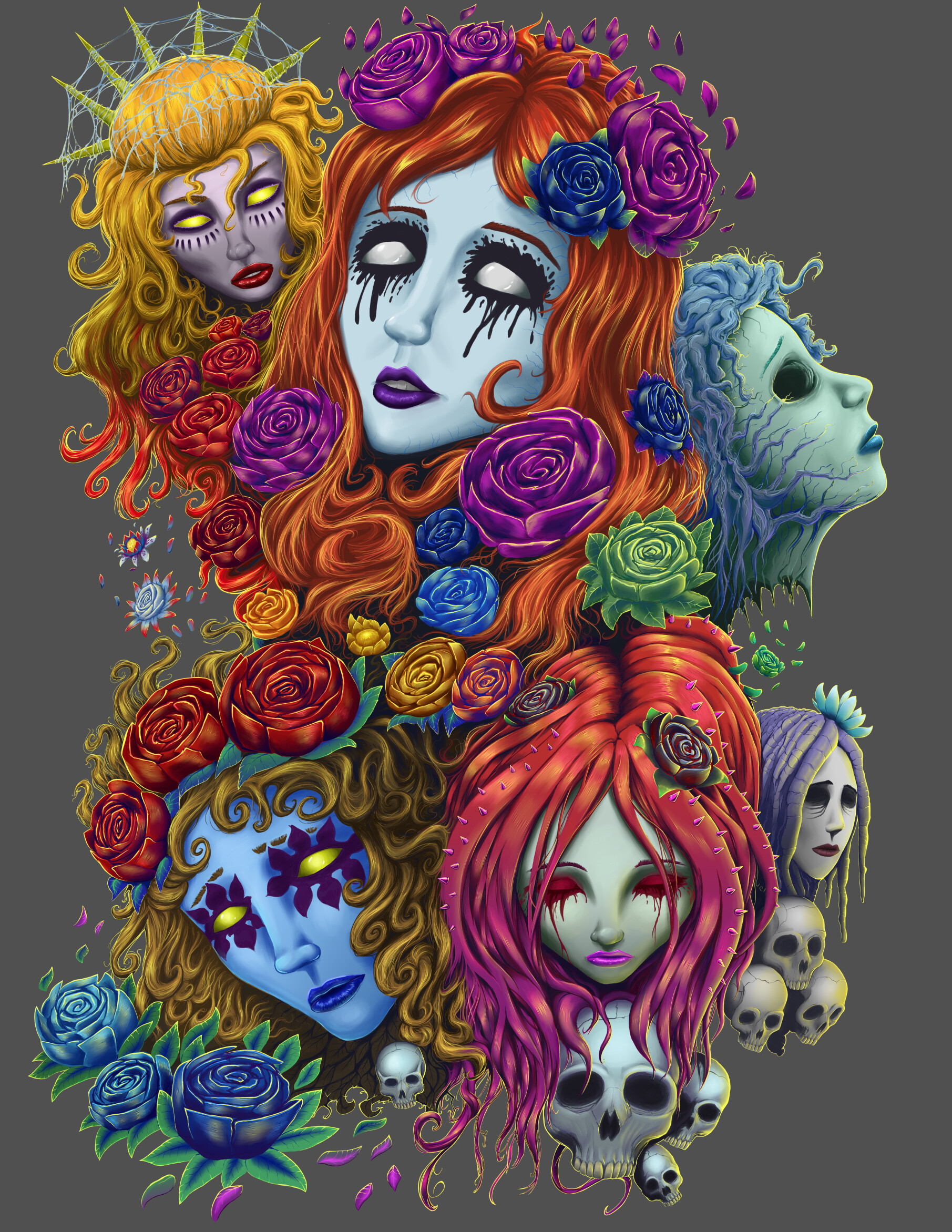 ArtStation - Many Faces of Santa Muerte colored illustration