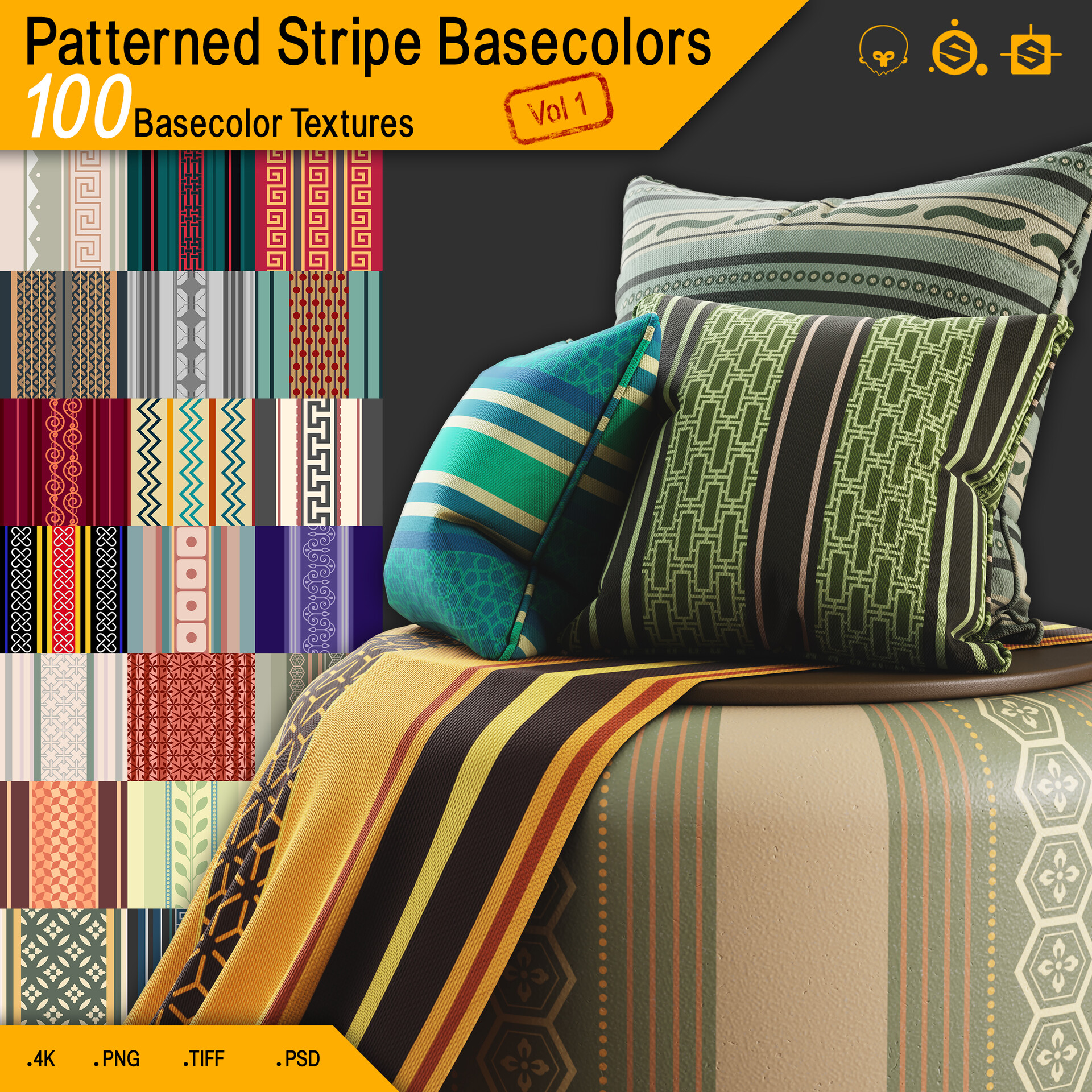 ArtStation - 100 Patterned Stripe Basecolor Textures (4K) Vol 1